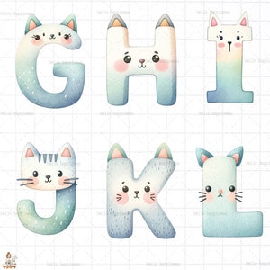 Alphabet Cat Face Clipart, Cute Cat Letter ,watercolor Alphabet, Number ...