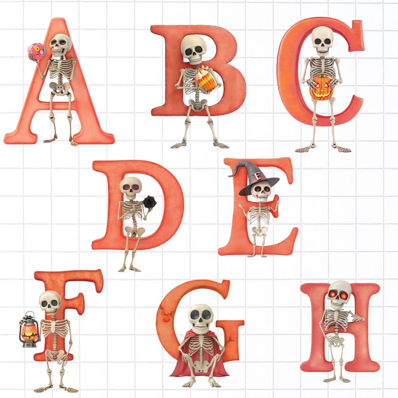 Skeleton Alphabet Letter PNG, Number Clipart, Funny Ghost, Halloween ...