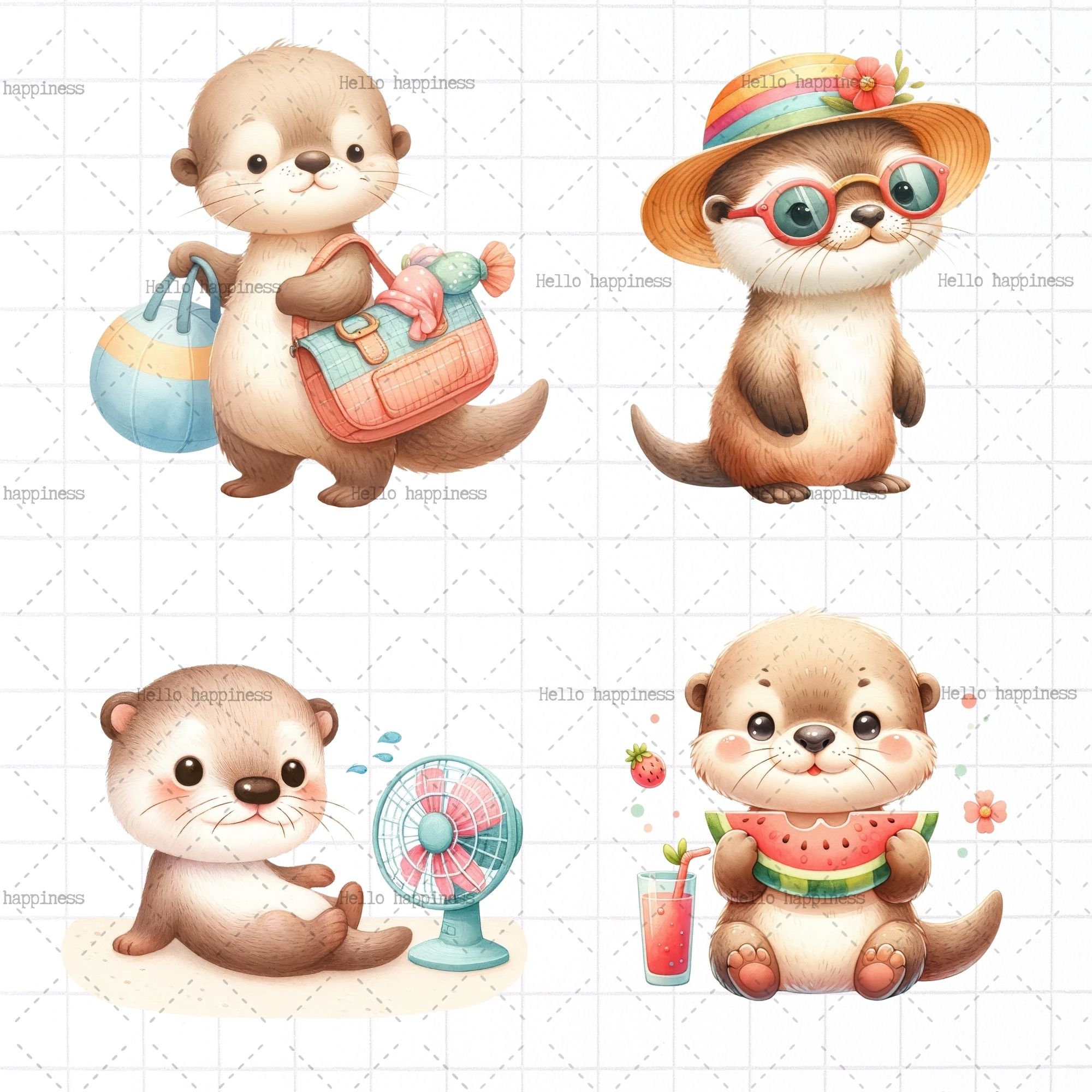 Cute Otter, Little Otter Clipart, Watercolor Animals Illustrations ...