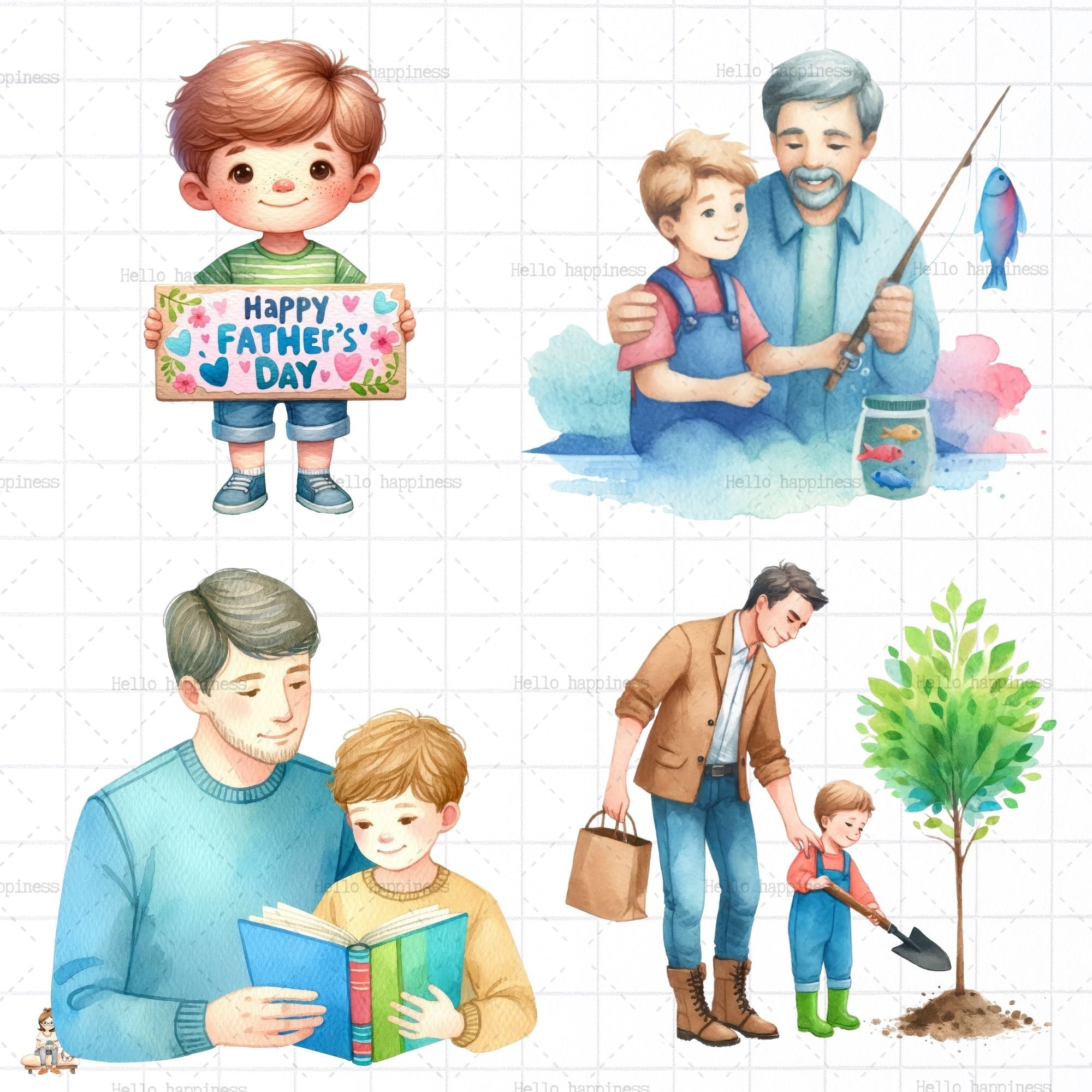 Fathers Watercolor Clipart, Father's Day Dad Graphics, Son and Father ...