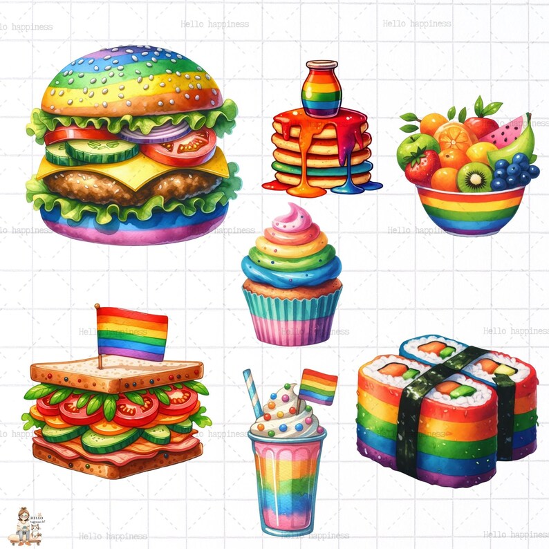 Food in a Pride Clipart, LGBT Food Theme, Colorful Pride Theme Food for ...