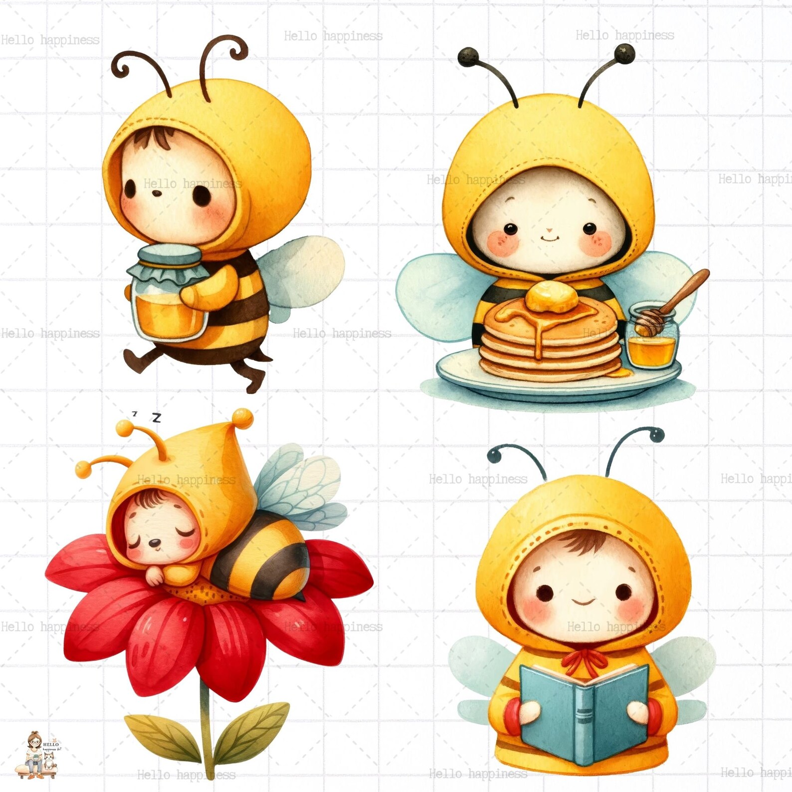 Cute Little Bee, Little Bee Clipart, Watercolor Animals Illustrations ...
