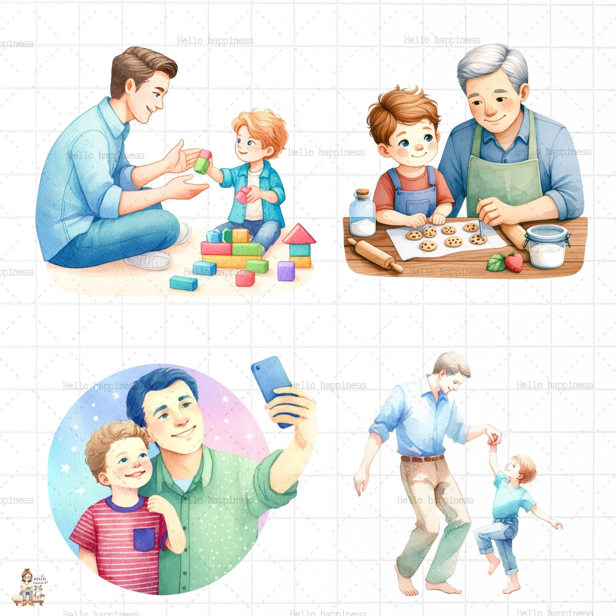 Fathers Watercolor Clipart, Father's Day Dad Graphics, Son and Father ...