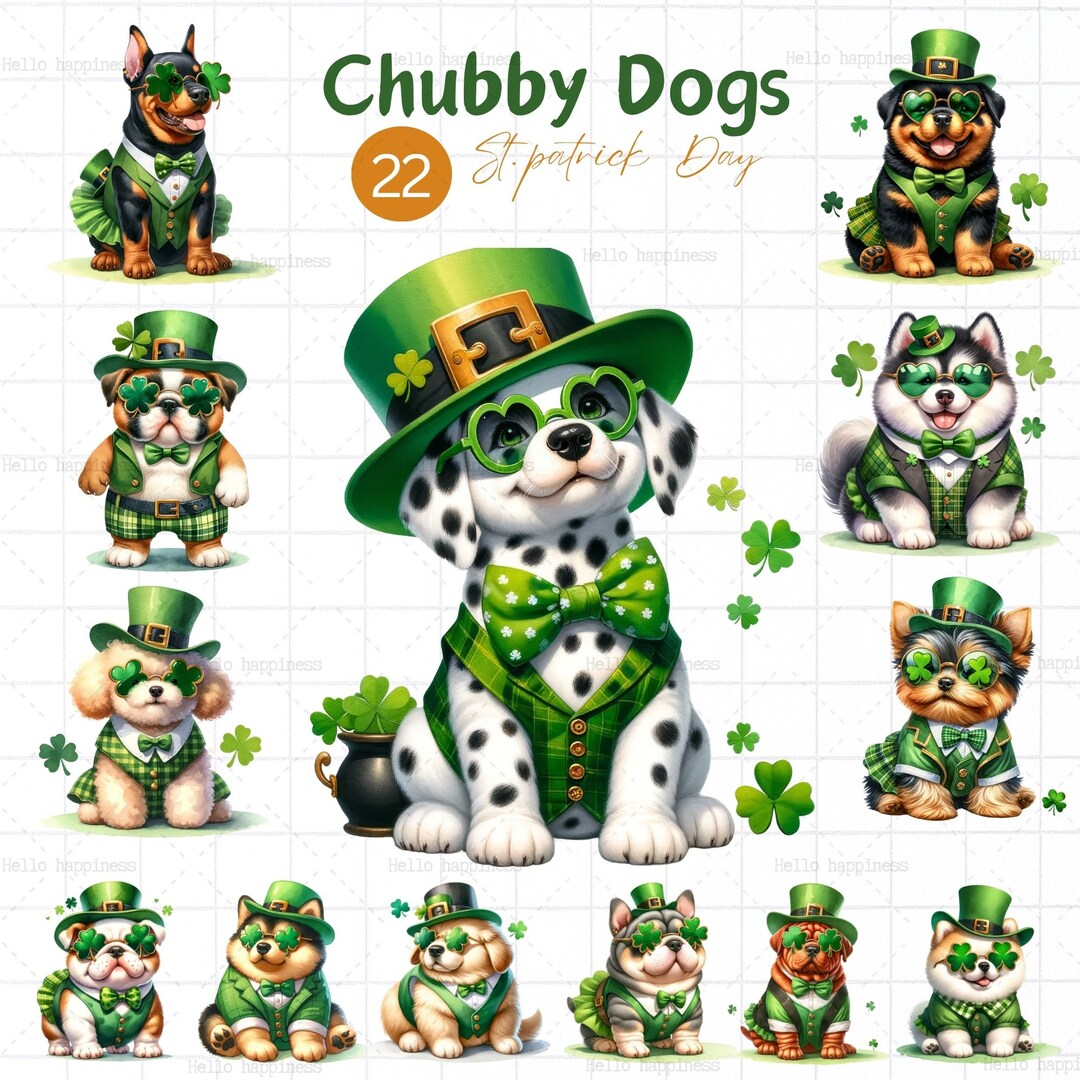 Chubby Dogs, Animals St.patrick's,shamrock Png,irish Themed Png,lucky ...