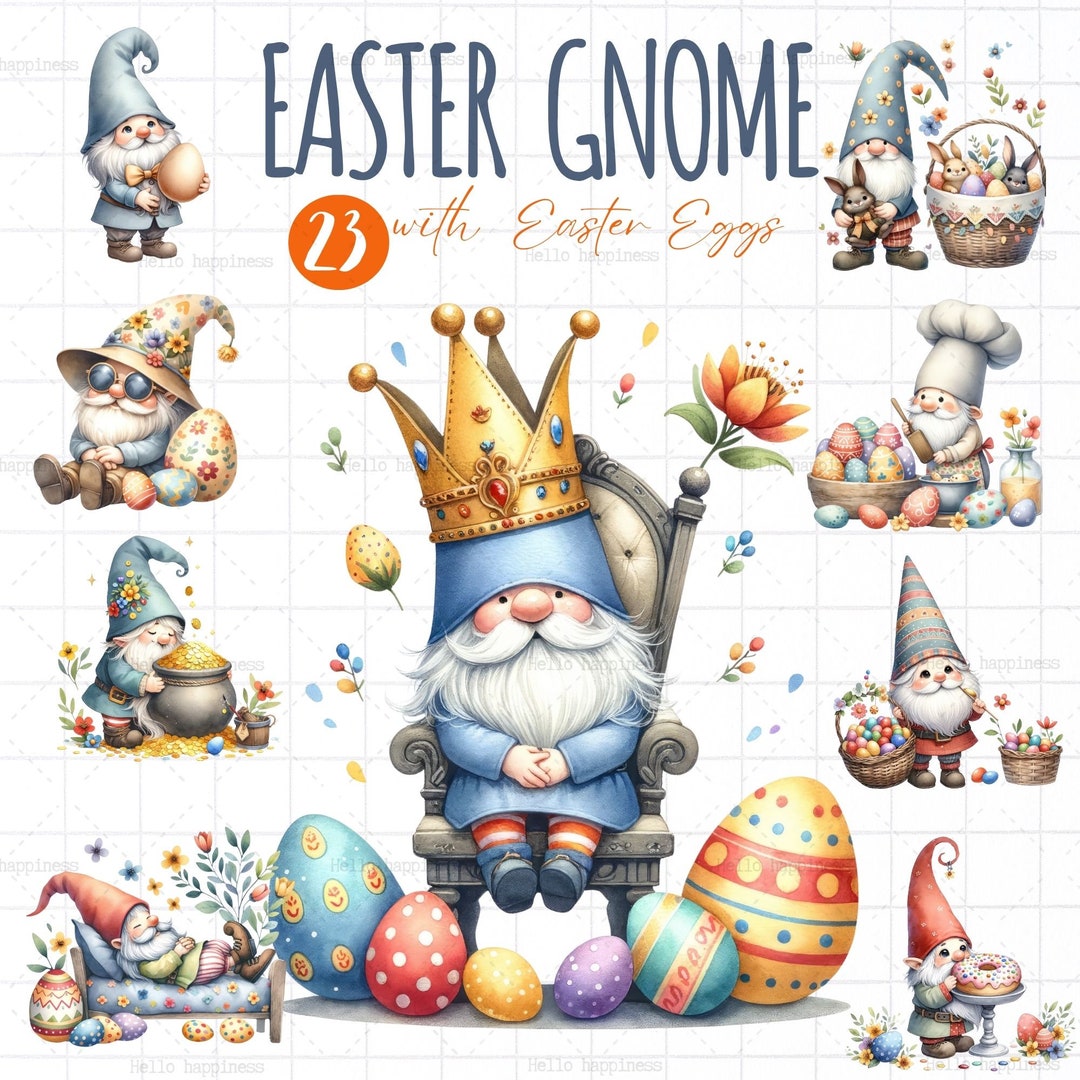 Gnome With Easter Eggs, Funny Gnome, Easter Day Clipart,cute Gnome ...