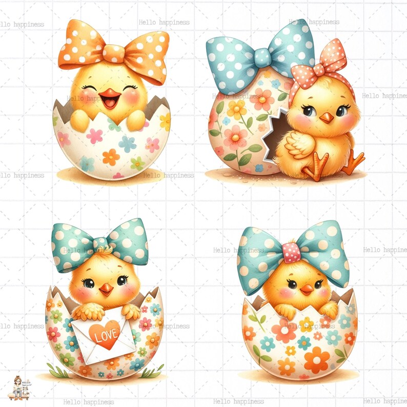 A Cute Cartoon Baby Chicken Wearing a Pink Bow is Sitting in a Broken ...