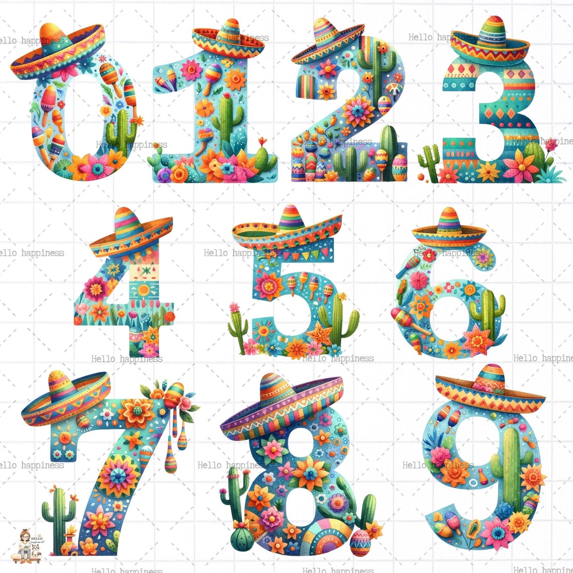 Cinco De Mayo Alphabet Number,watercolor Alphabet, Number PNG, Pastel ...