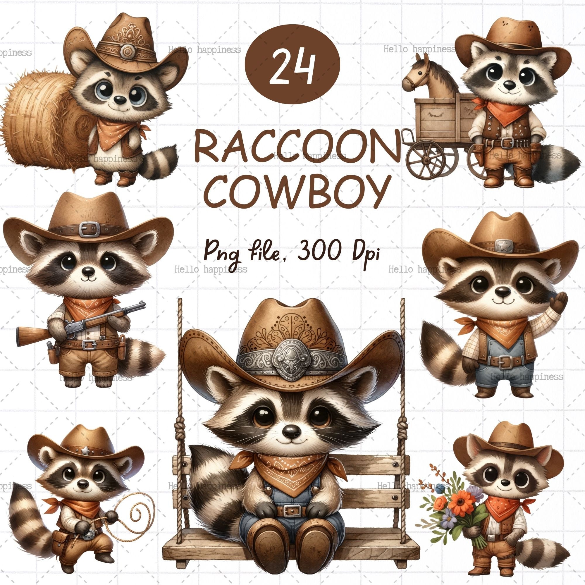 Raccoon Cowboy, Little Raccoon Clipart,watercolorraccoon Illustrations ...