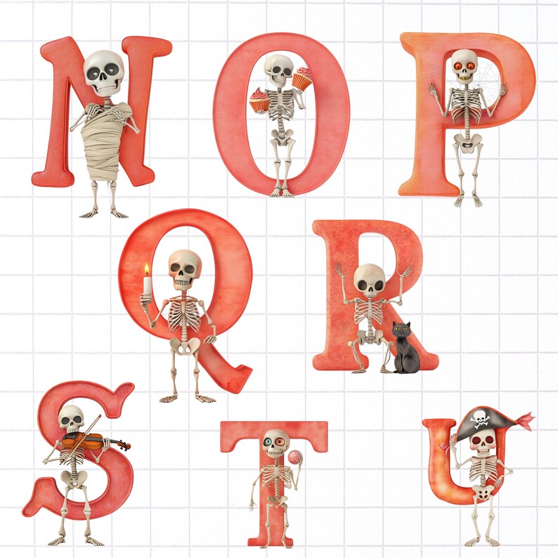 Skeleton Alphabet Letter PNG, Number Clipart, Funny Ghost, Halloween ...