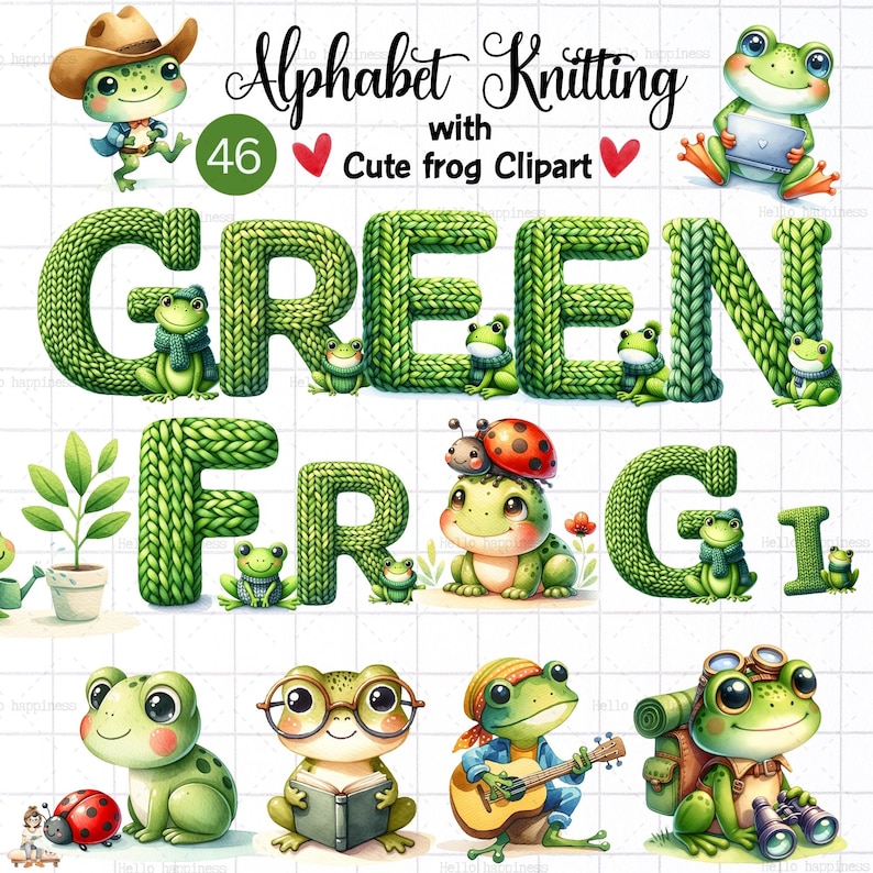 Frog Alphabet,cute Frog Png, Letter Knitting Pattern,frog Clipart, Frog ...