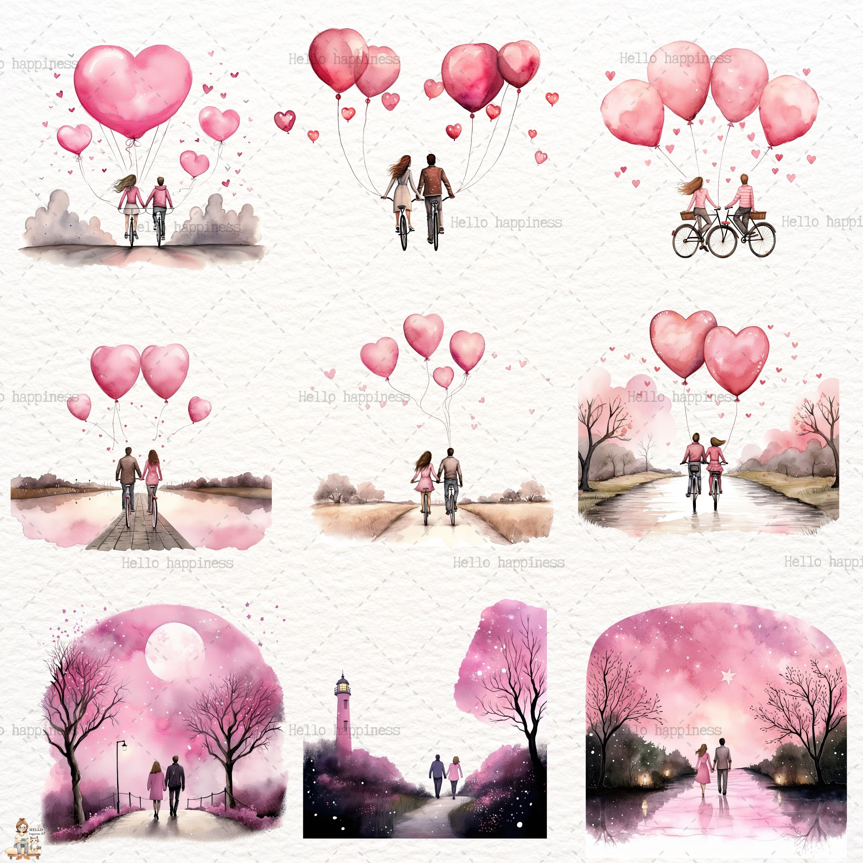 Couple 90's Style, Vintage Couple Clipart, Valentine Day, Watercolor ...