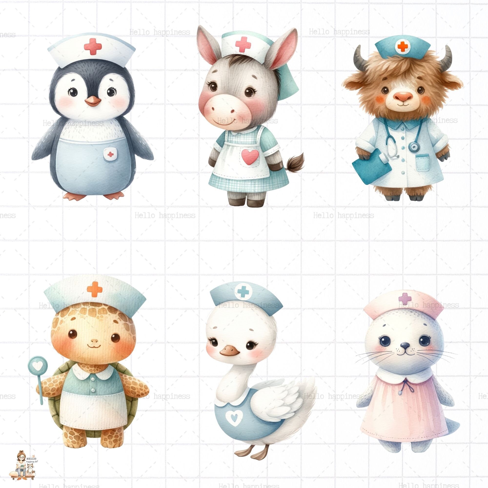 Nurse Animals,doctor Clipart,little Dog,animals Png,watercolor ...