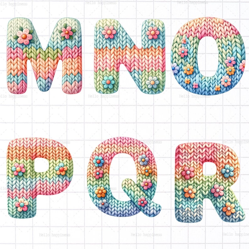 Alphabet Knitting Clipart, Letter Knitting Pattern, Pastel Knitting ...