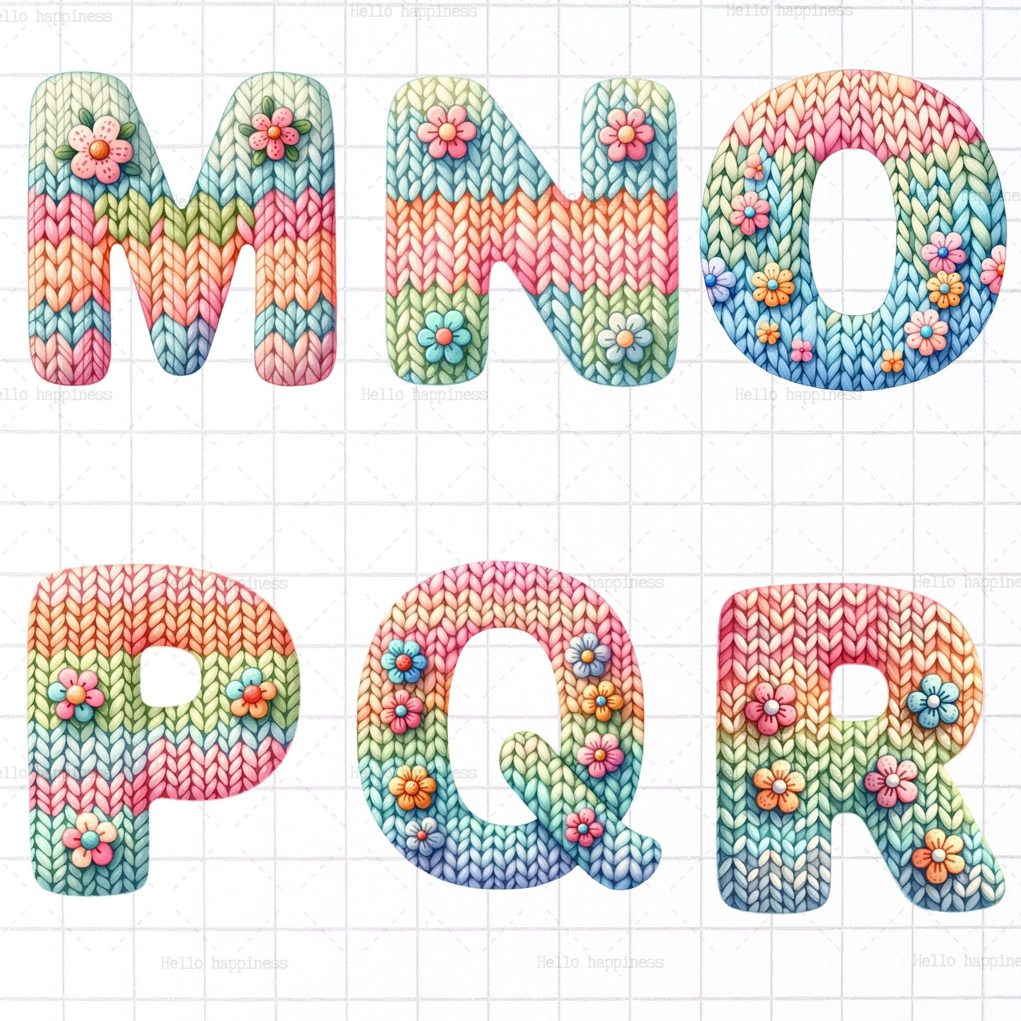 Alphabet Knitting Clipart, Letter Knitting Pattern, Pastel Knitting ...