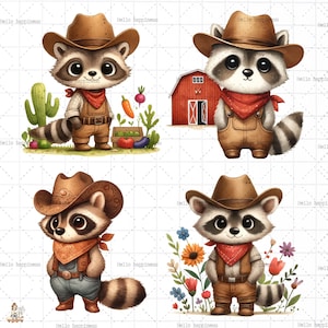 Raccoon Cowboy, Little Raccoon Clipart,watercolorraccoon Illustrations ...