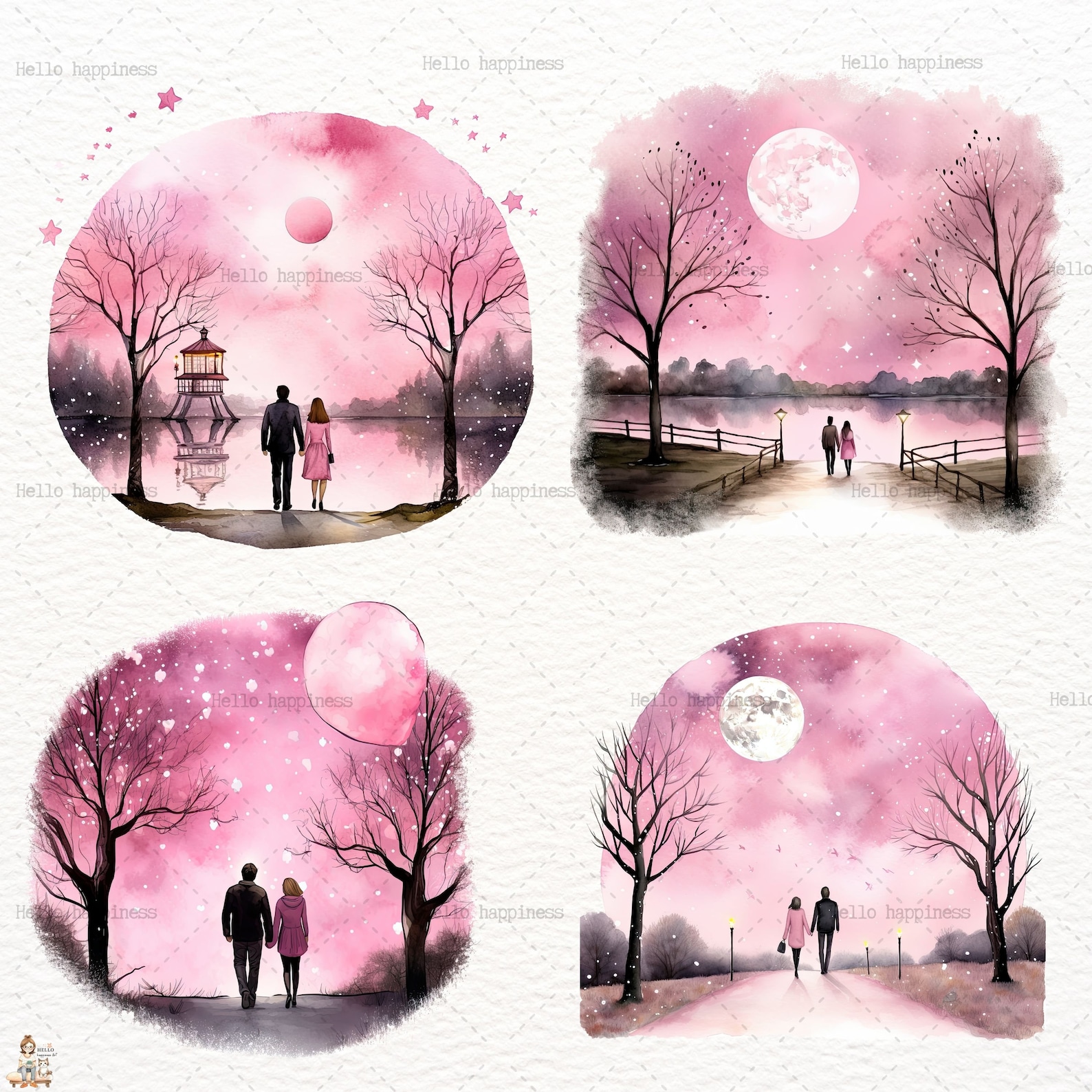 Couple 90's Style, Vintage Couple Clipart, Valentine Day, Watercolor ...