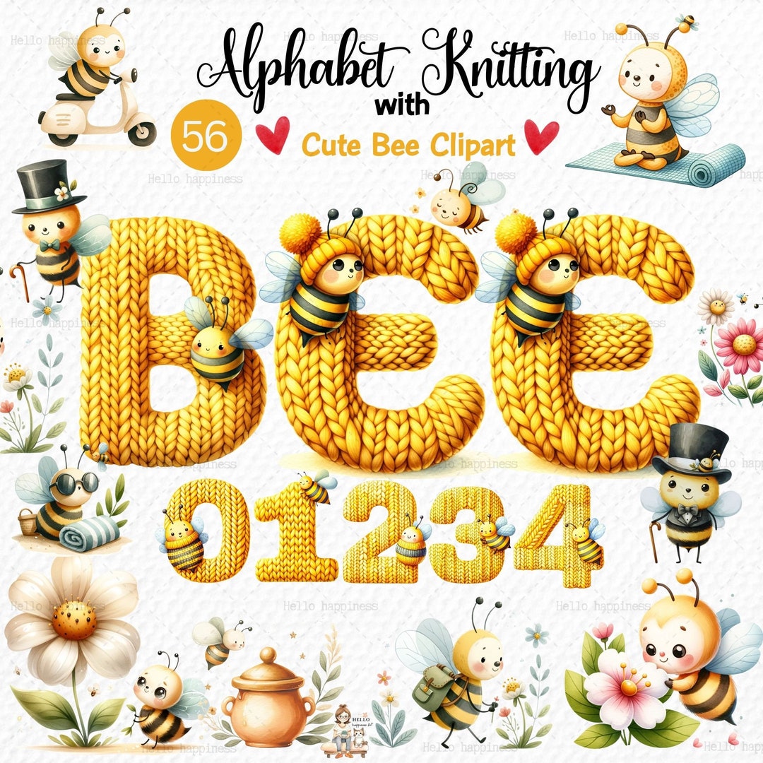 Bee Alphabet,cute Bee Png, Letter Knitting Pattern,bee Clipart, Bee Png ...