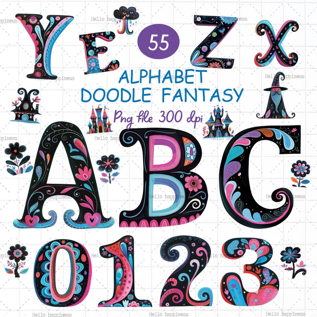 Alphabet Doodle Fantasy, Cute Wizard,letter Fantasy,colorful Alphabet ...