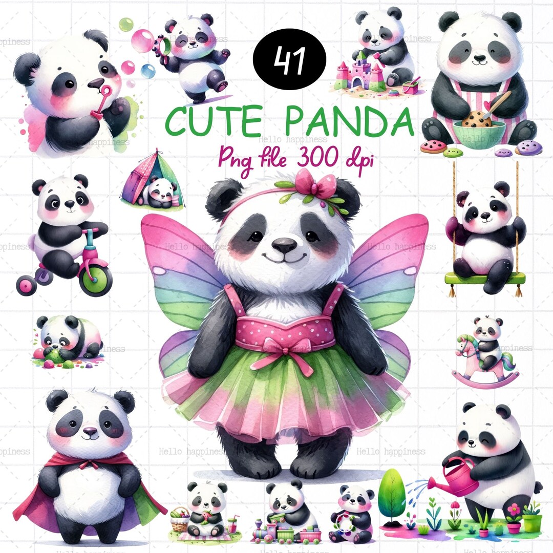 Panda Clipart Sampler Edition, Watercolor Baby Animal Pngs for Nursery ...