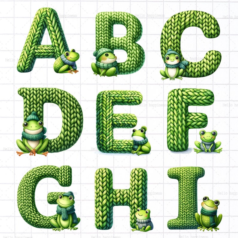 Frog Alphabet,cute Frog Png, Letter Knitting Pattern,frog Clipart, Frog ...
