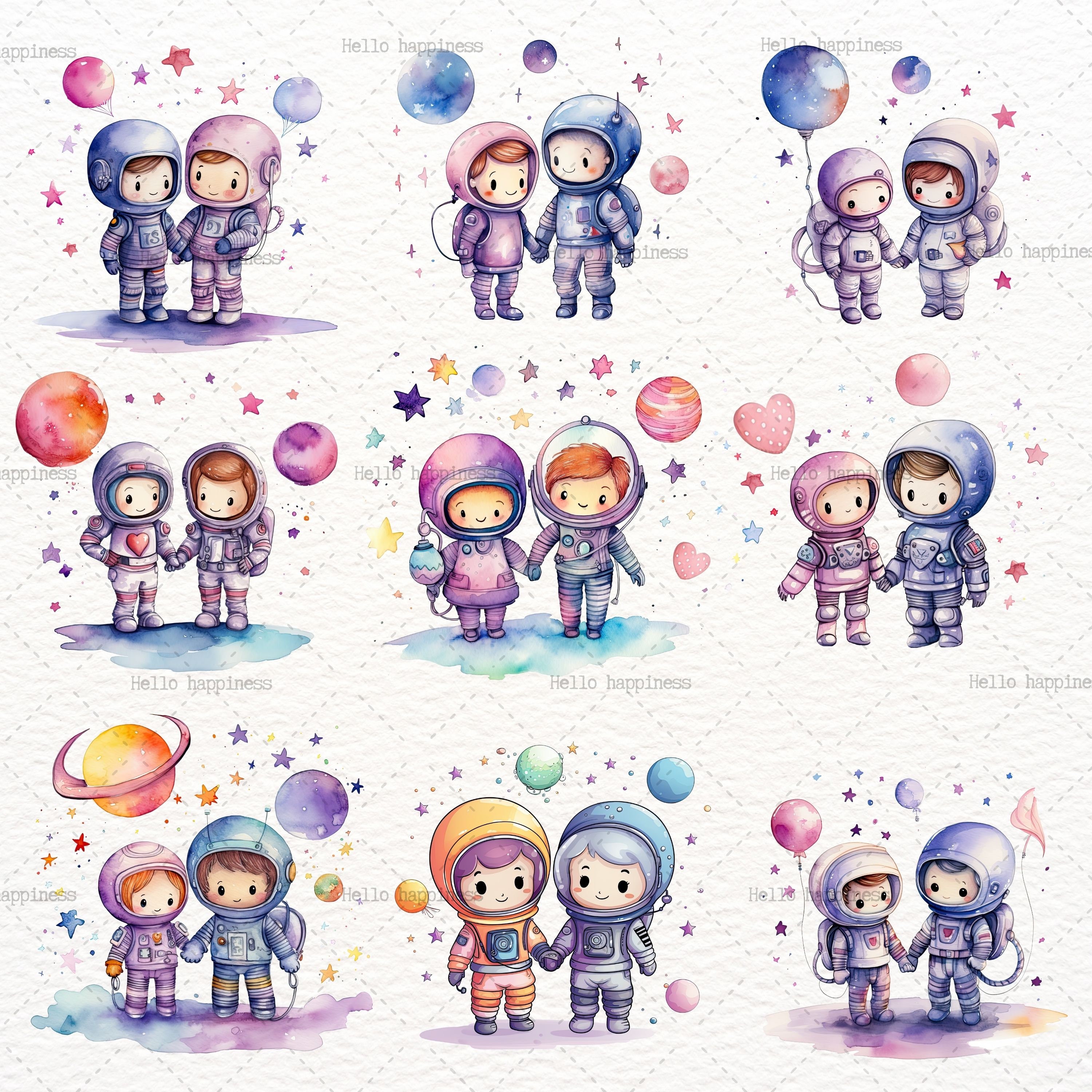 Watercolor Astronaut Couple Romantic Clipart Romantic Couple - Etsy