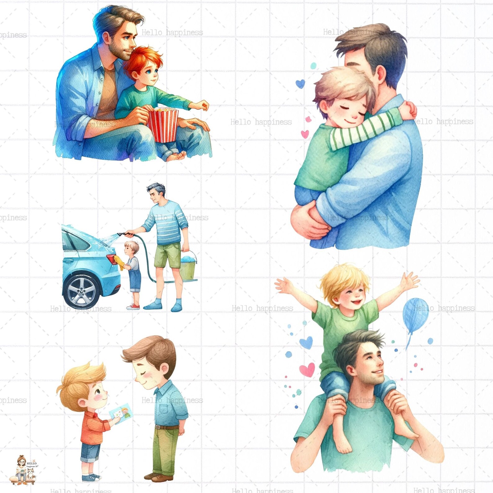 Fathers Watercolor Clipart, Father's Day Dad Graphics, Son and Father ...