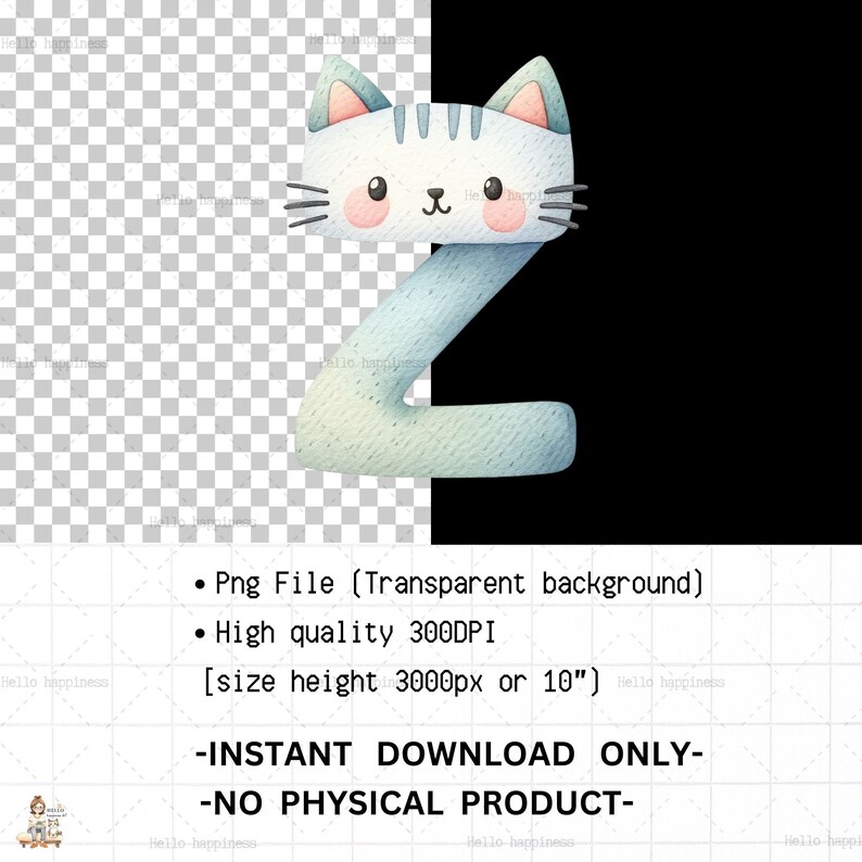 Alphabet Cat Face Clipart, Cute Cat Letter ,watercolor Alphabet, Number ...