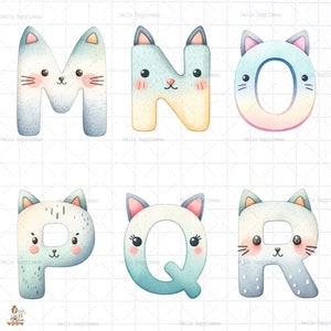 Alphabet Cat Face Clipart, Cute Cat Letter ,watercolor Alphabet, Number ...
