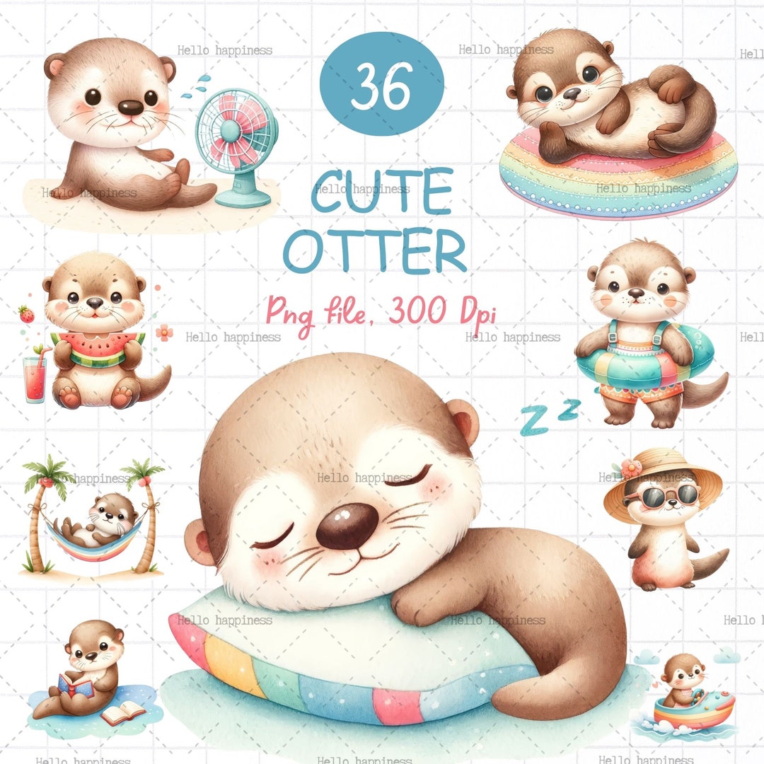 Cute Otter, Little Otter Clipart, Watercolor Animals Illustrations ...