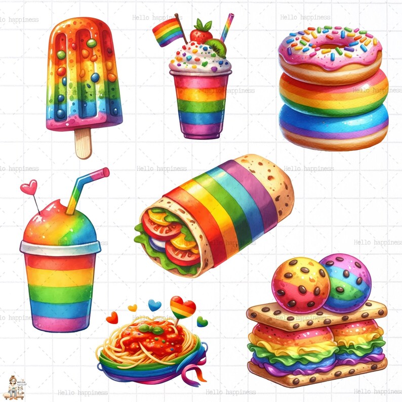Food in a Pride Clipart, LGBT Food Theme, Colorful Pride Theme Food for ...
