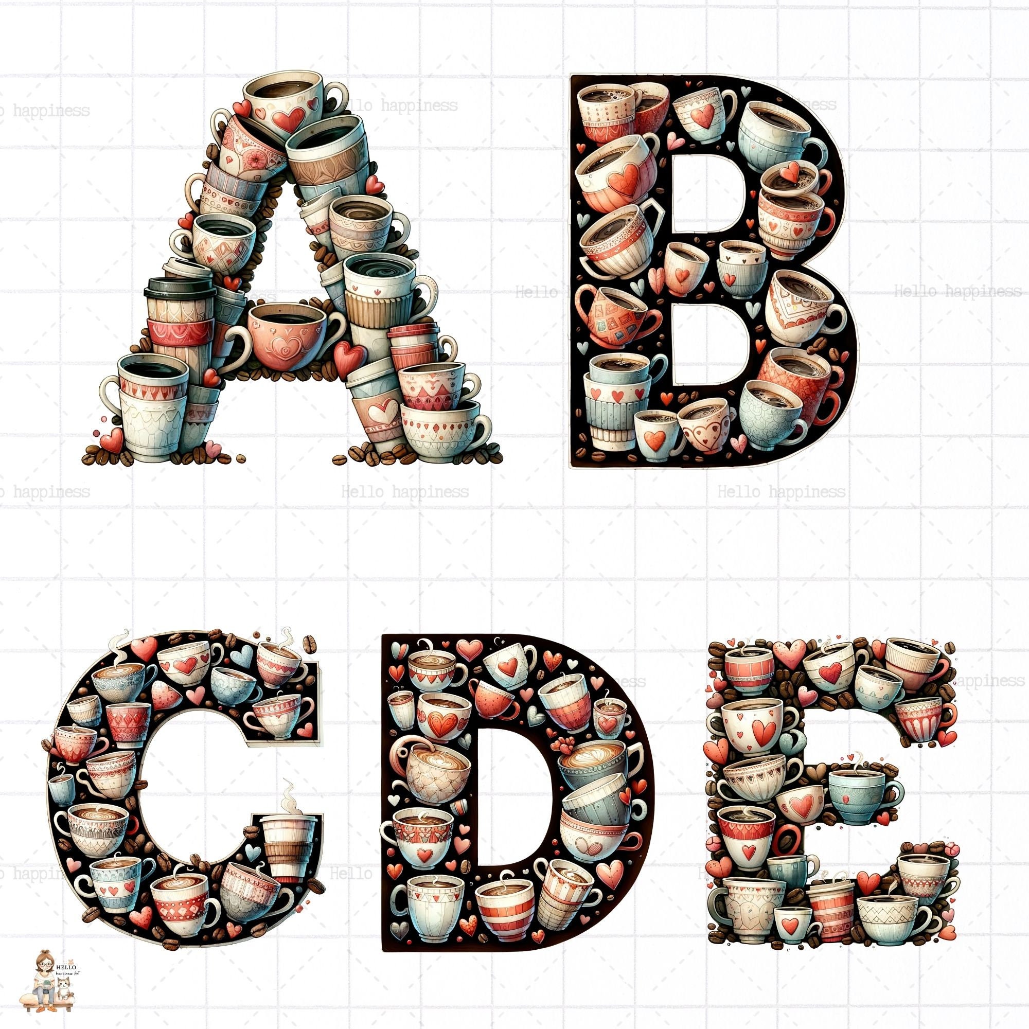 Alphabet Coffee Clipart, Mugs Clipart, Coffee Lover,letter,number ...