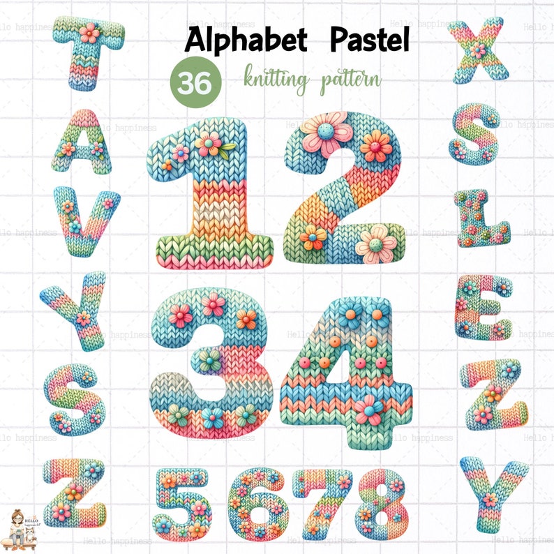 Alphabet Knitting Clipart, Letter Knitting Pattern, Pastel Knitting ...