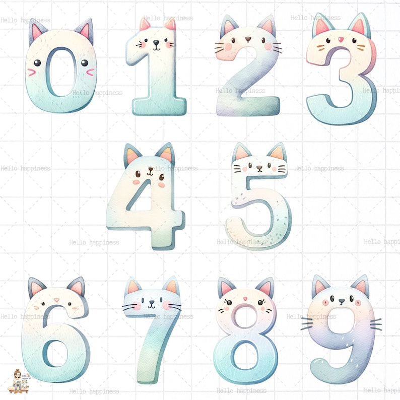 Alphabet Cat Face Clipart, Cute Cat Letter ,watercolor Alphabet, Number ...