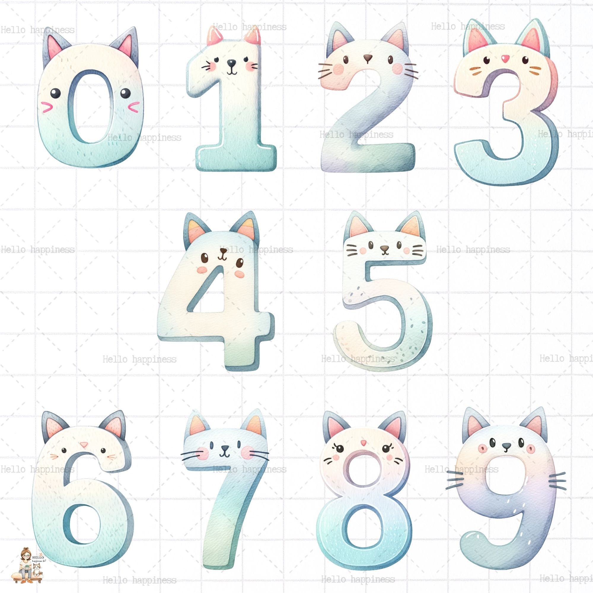 Alphabet Cat Face Clipart, Cute Cat Letter ,watercolor Alphabet, Number ...