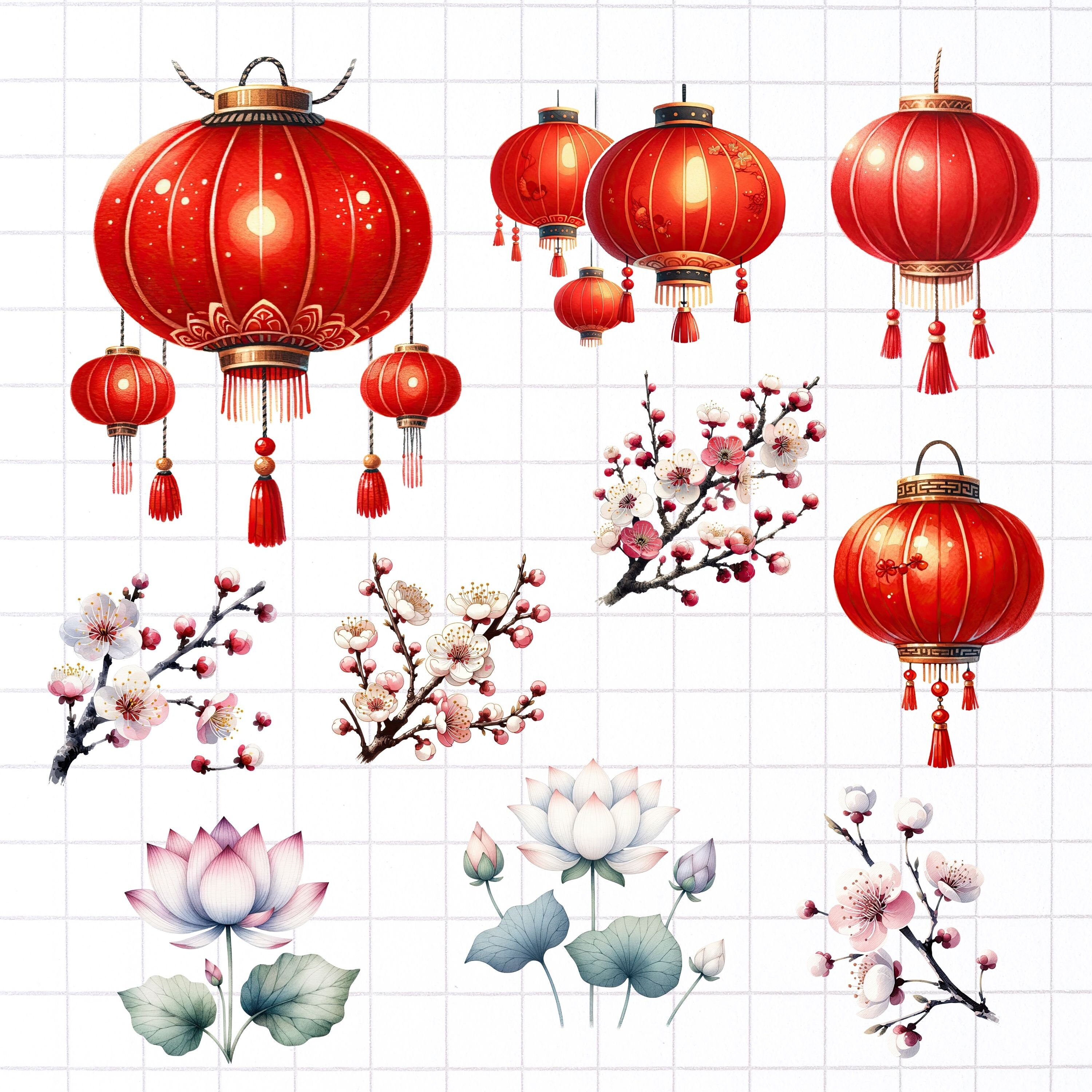 Chinese New Year, Red Lanterns, Watercolor Alphabet, Chinese New Year Celebration, Watercolor ...