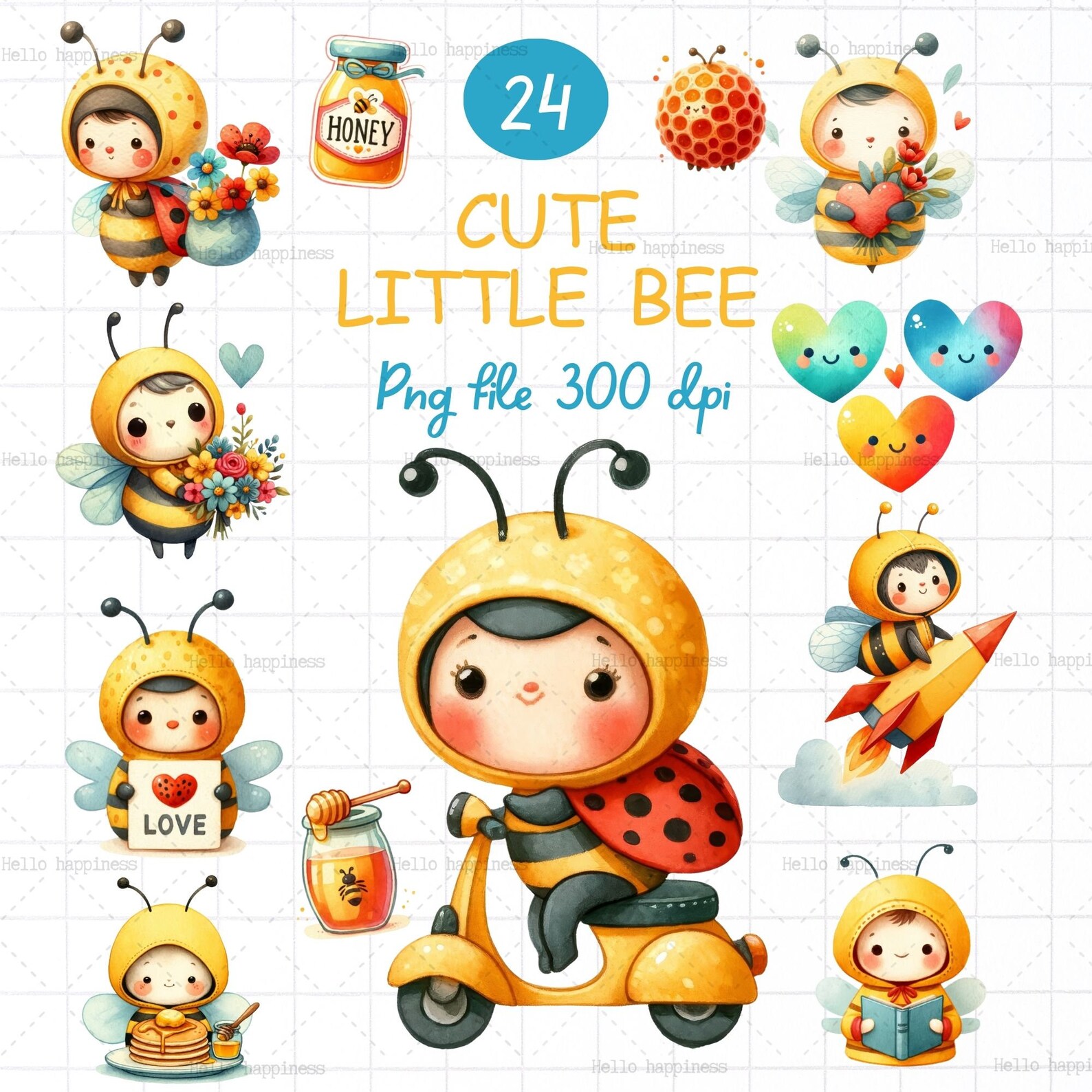 Cute Little Bee, Little Bee Clipart, Watercolor Animals Illustrations ...