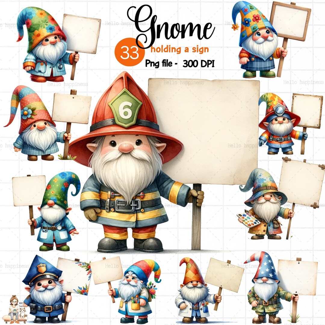 Gnomes Costumn as Various Occupations Hold Signs,gnome Png,sign Png ...