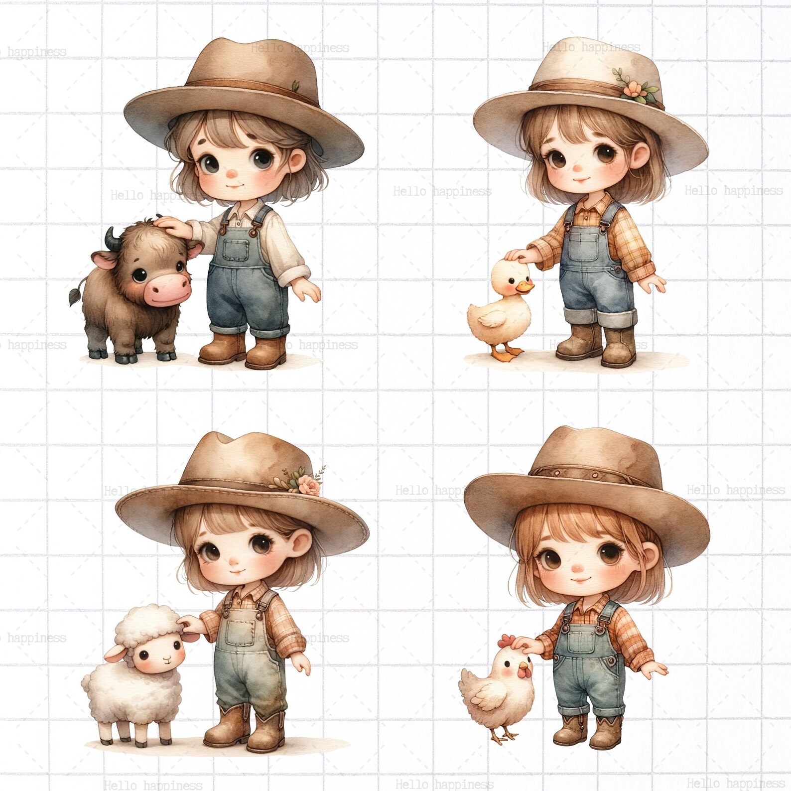 Cute Farm Animal,little Girl Gardener ,kid on Farm Png,gardener Themed ...