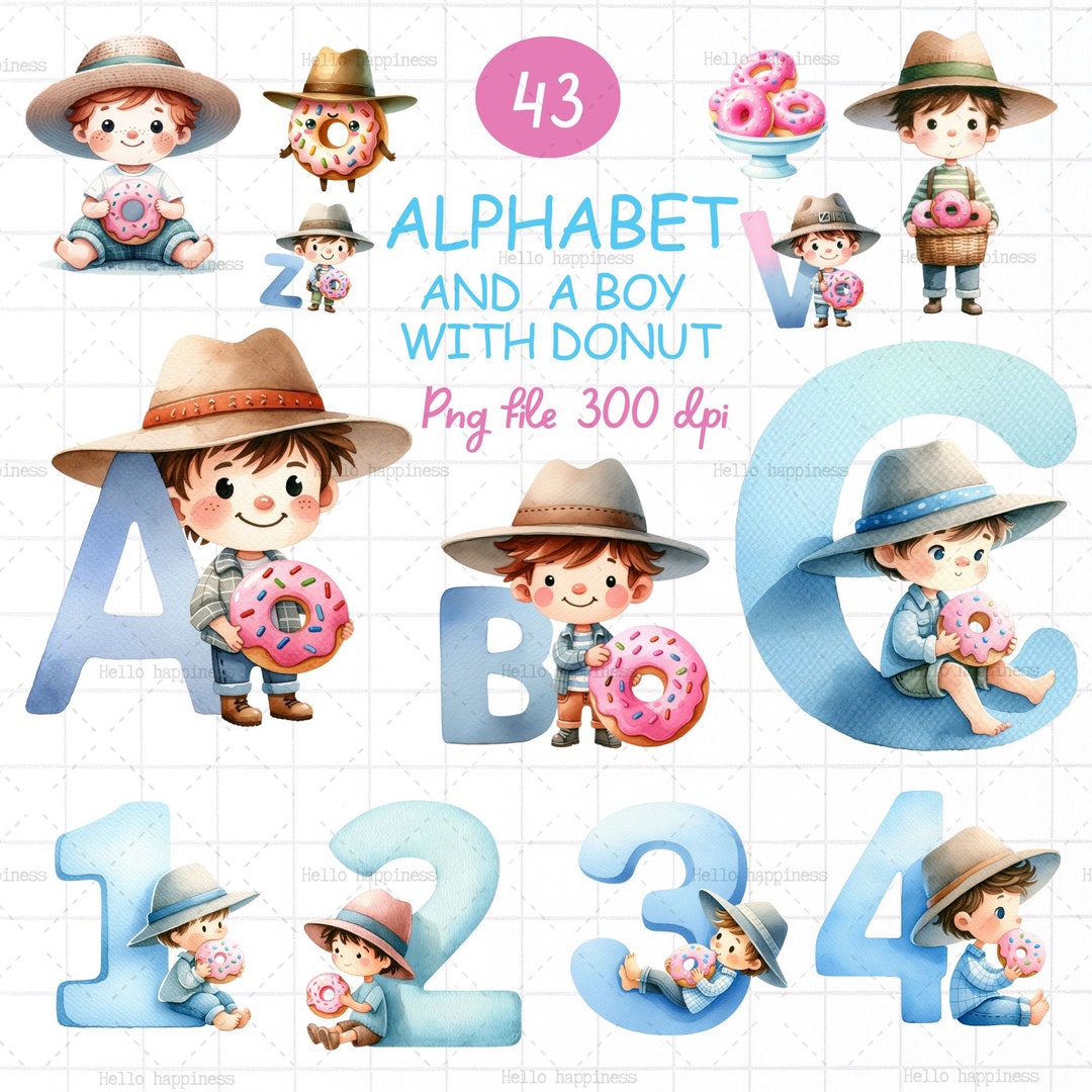 Alphabet a Boy With Donut, Alpha Donut and Boy Png, Letter Png, Letter ...