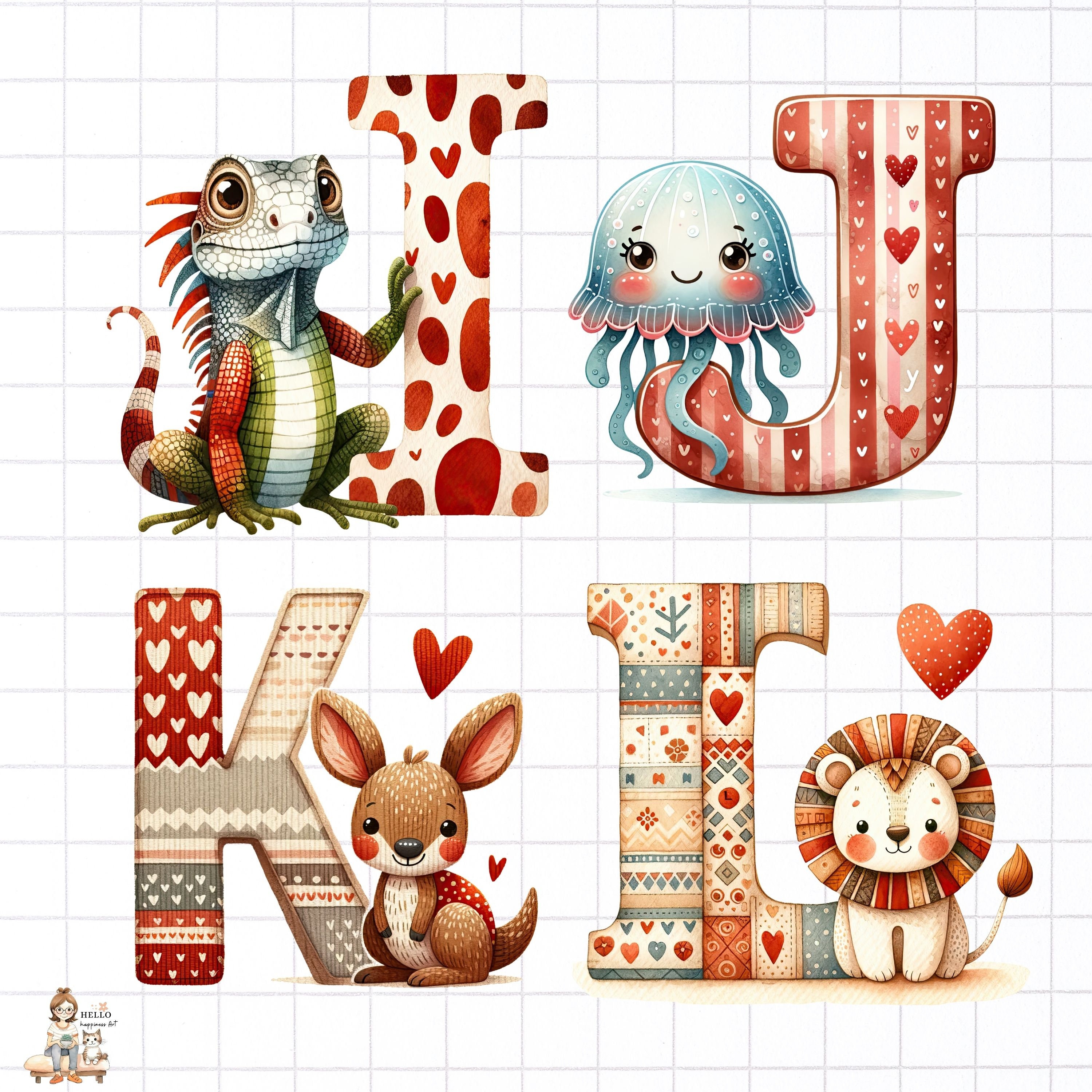 Cute Animals Watercolor Letters, Alphabet Clipart, Animals Alphabet ...