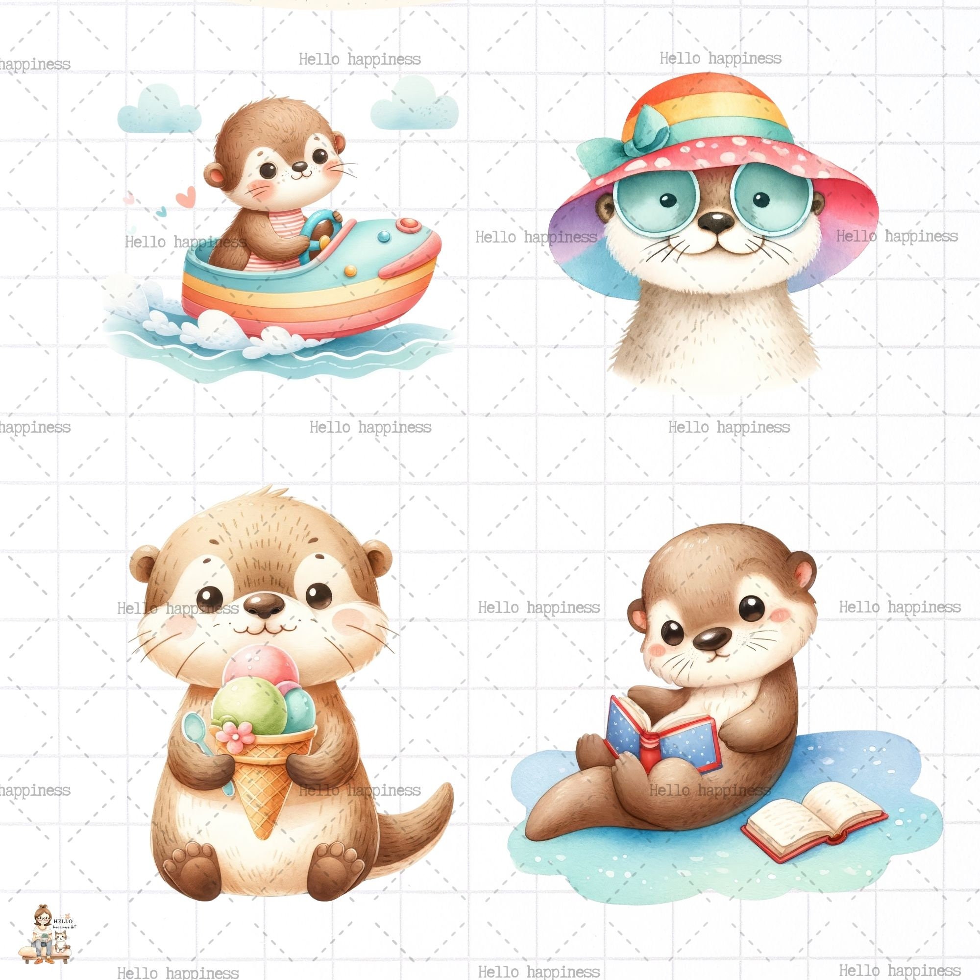 Cute Otter, Little Otter Clipart, Watercolor Animals Illustrations ...
