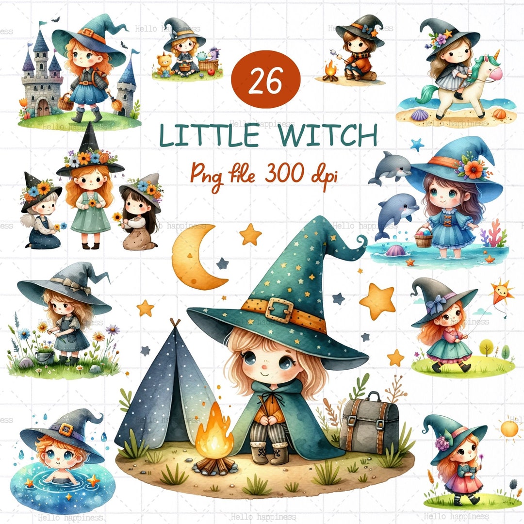 Cute Little Witch Clipart. Perfect for Children's Halloween Decorations ...