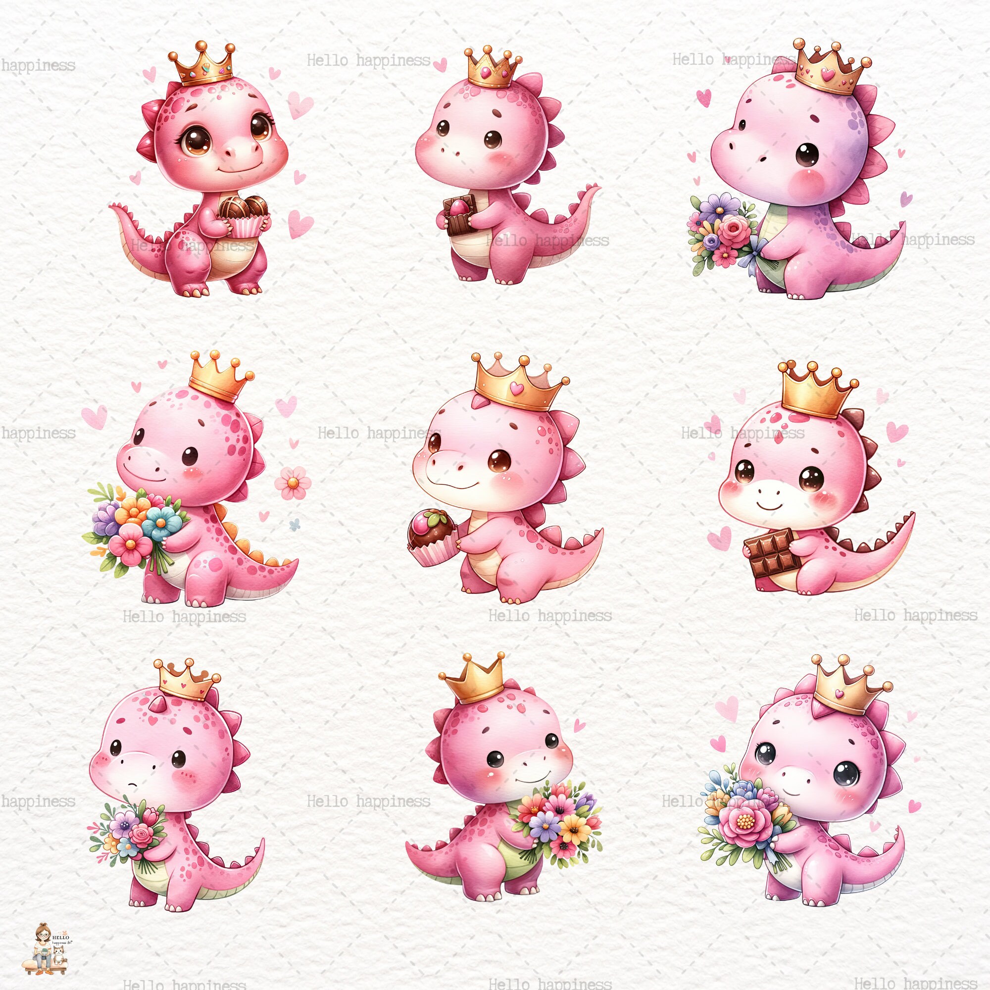 Watercolor Dinosaur Clipart, Cute Baby Dragon Valentine Clipart, Dragon ...