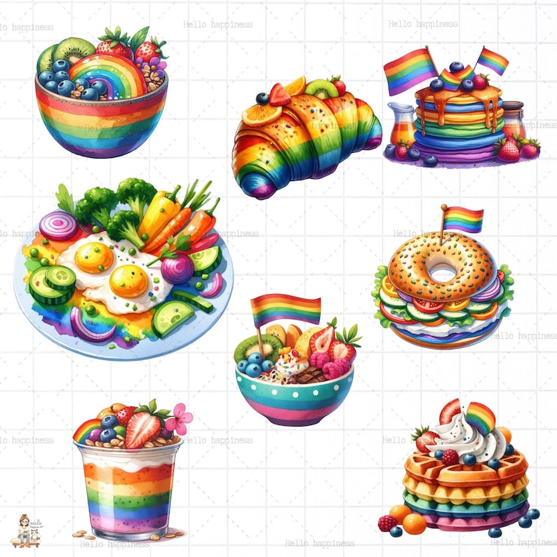 Food in a Pride Clipart, LGBT Food Theme, Colorful Pride Theme Food for ...