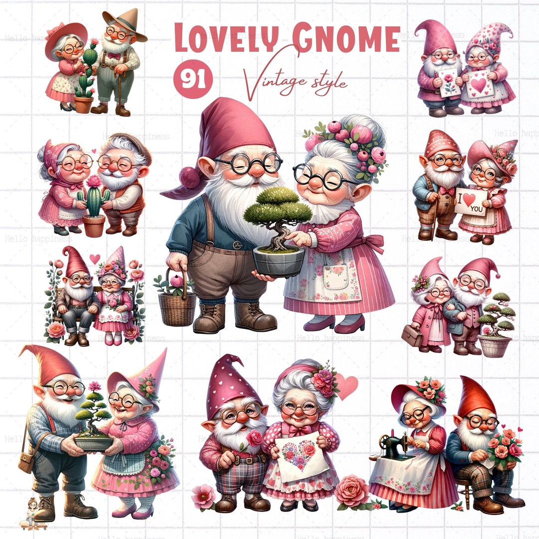 Valentines Gnome Png, Vintage Retro Gnome, Valentine Day, Gnome Couple ...