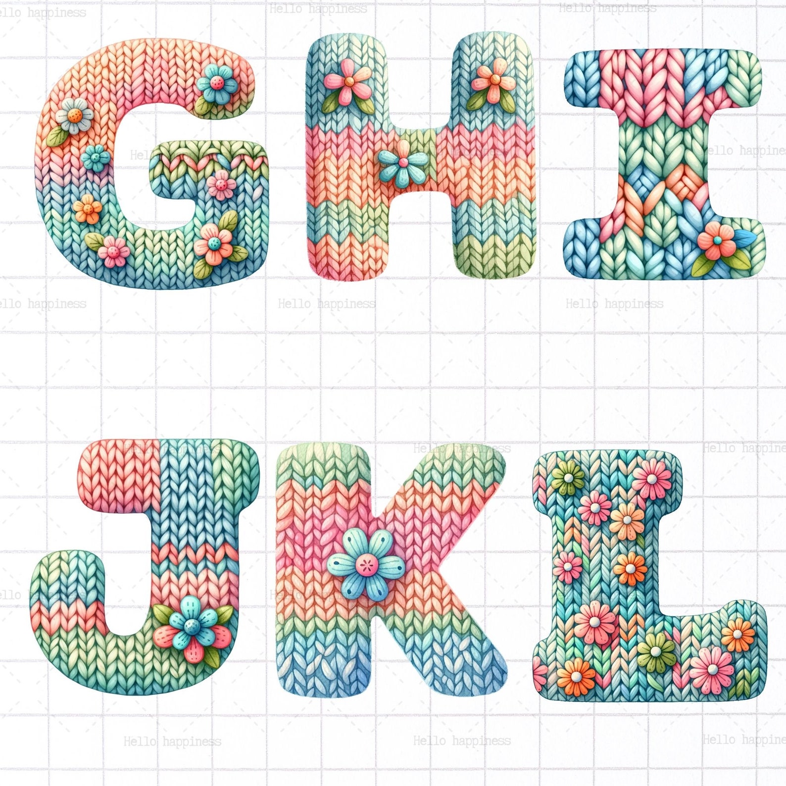 Alphabet Knitting Clipart, Letter Knitting Pattern, Pastel Knitting ...