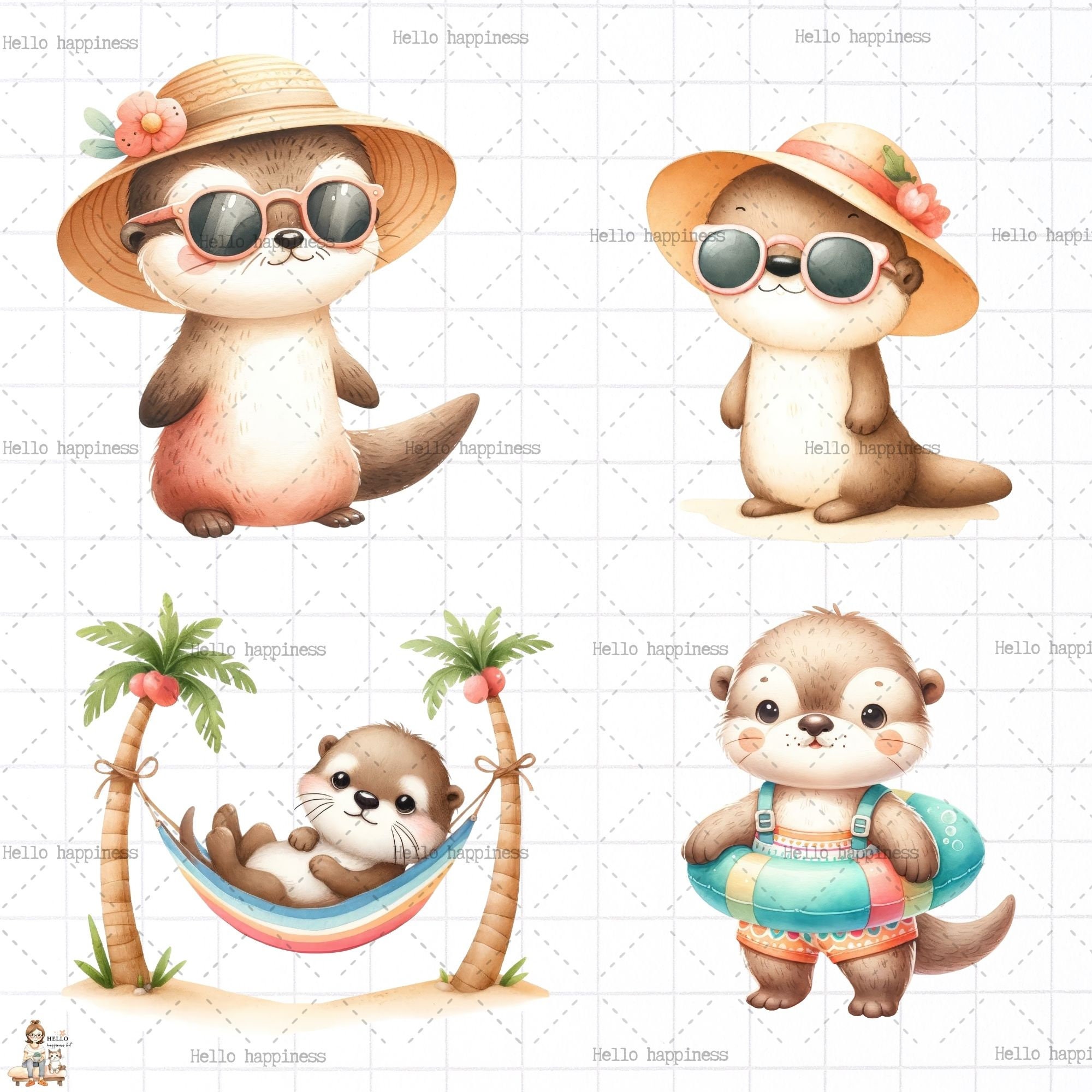 Cute Otter, Little Otter Clipart, Watercolor Animals Illustrations ...