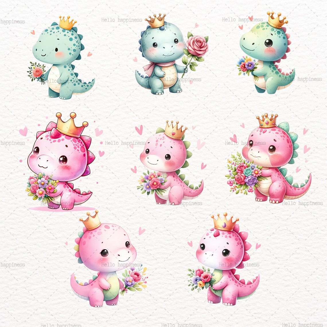 Watercolor Dinosaur Clipart, Cute Baby Dragon Valentine Clipart, Dragon ...