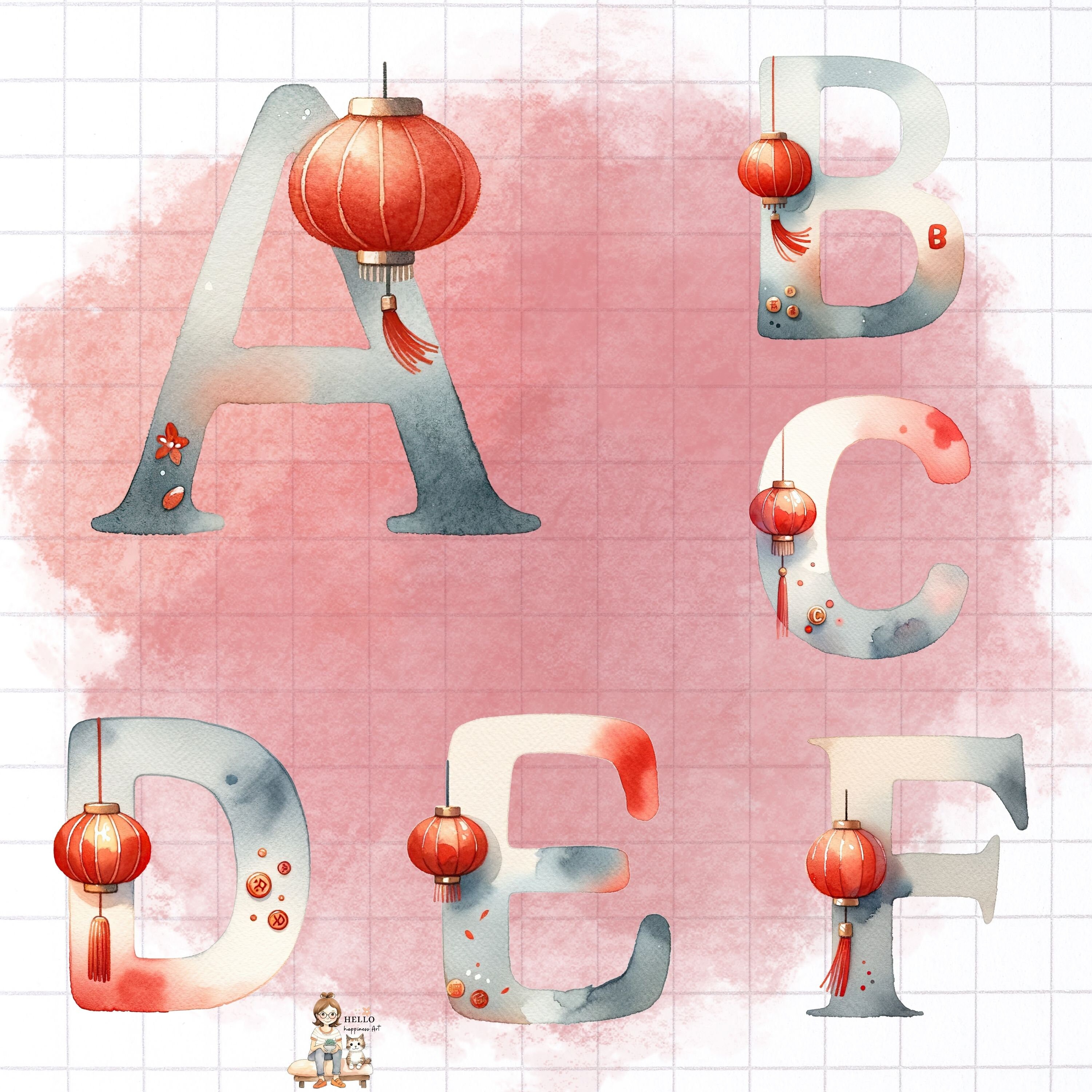 Chinese New Year, Red Lanterns, Watercolor Alphabet, Chinese New Year ...