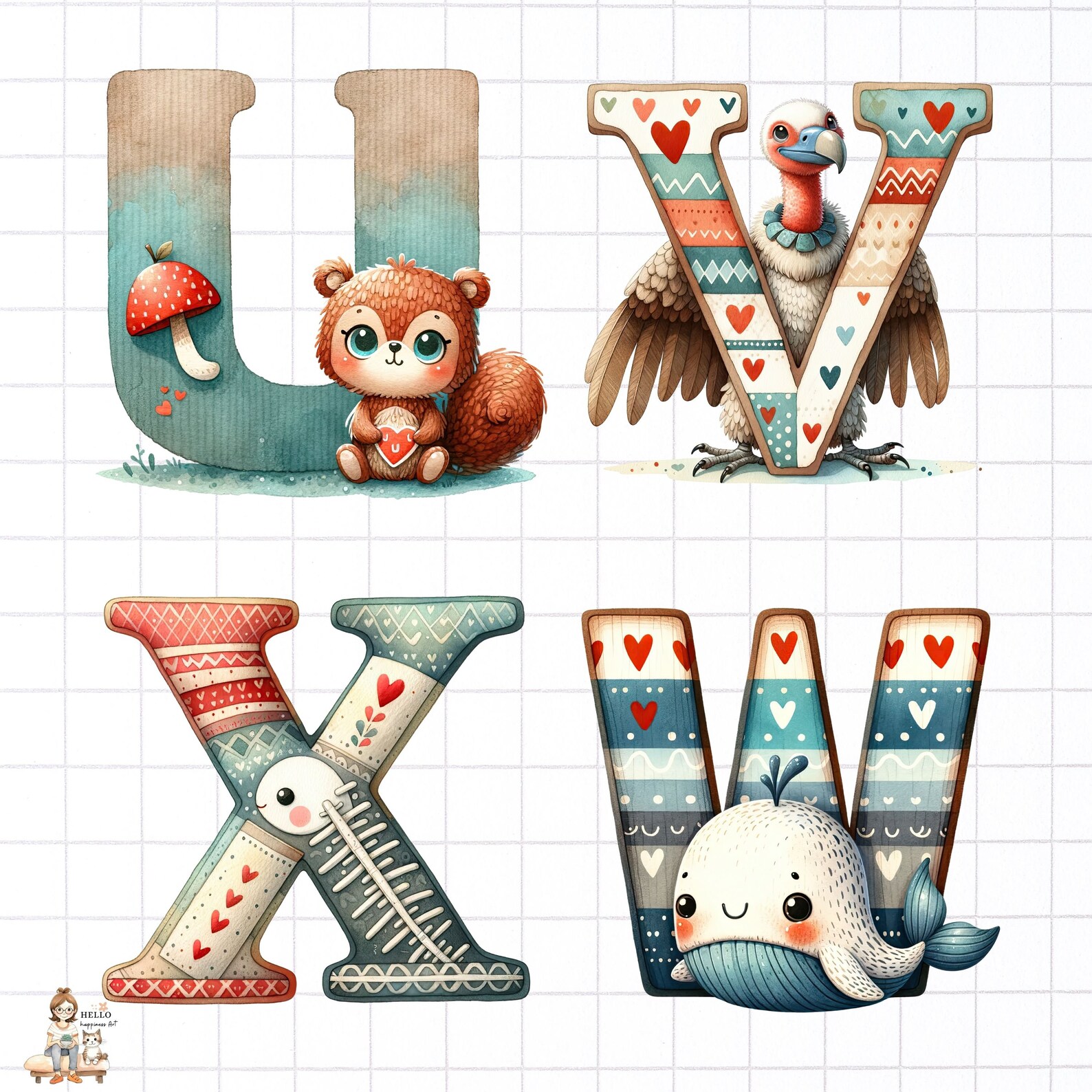 Cute Animals Watercolor Letters, Alphabet Clipart, Animals Alphabet ...